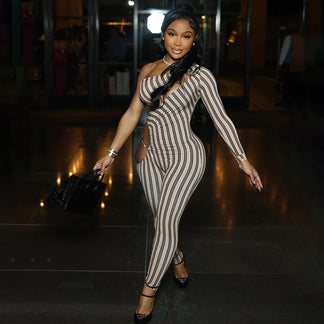 Striped Sculpt Jumpsuit – Slim Fit with Bold Cutout Details – Boujee Mafia